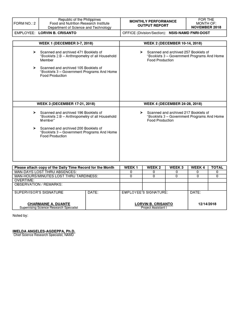 Monthly - Performance - Output - Report - Dec - Lorvin Crisanto | PDF