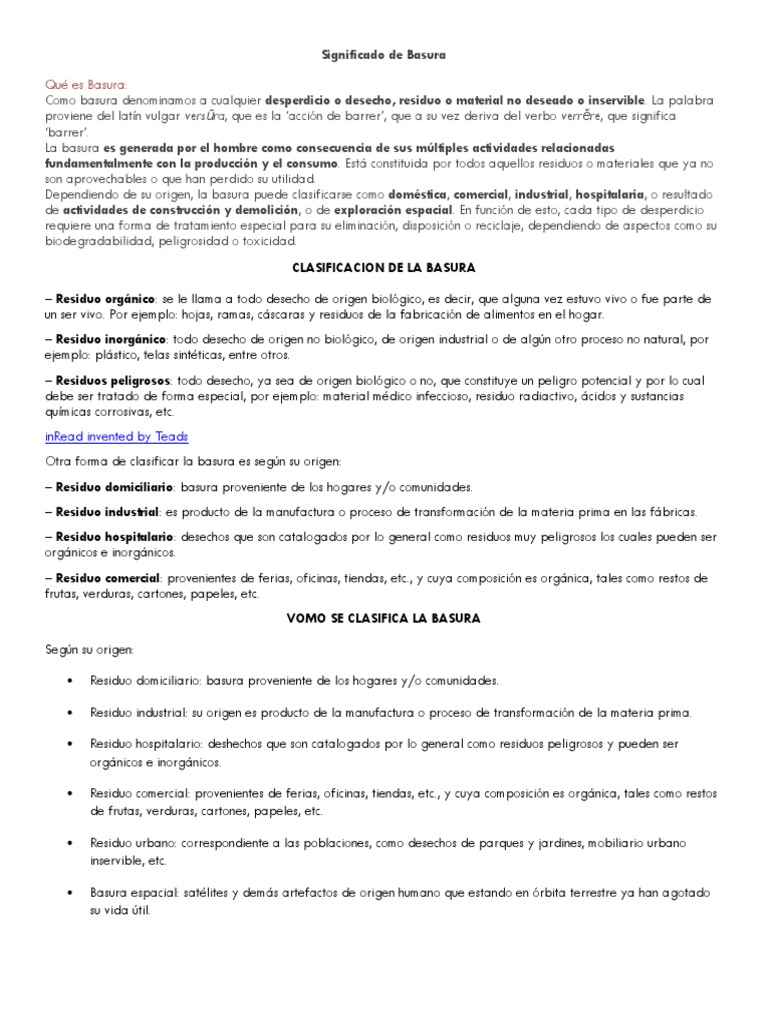 Significado de Basura | PDF | Residuos | Materiales