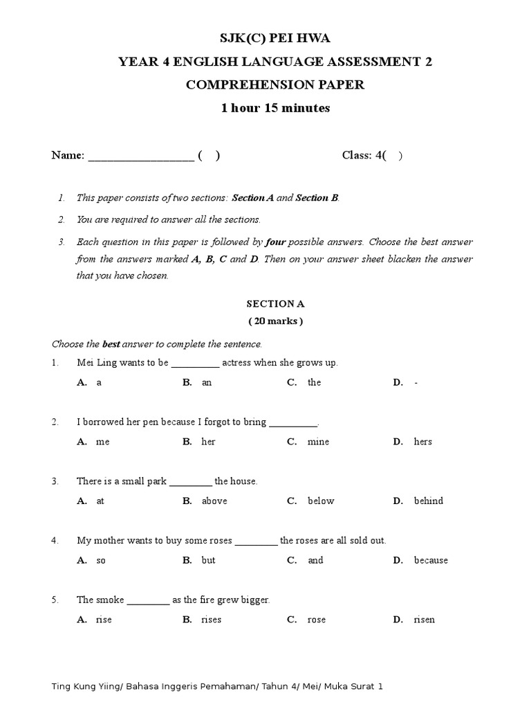 Year 4 Exam Paper 2017 | PDF | Question