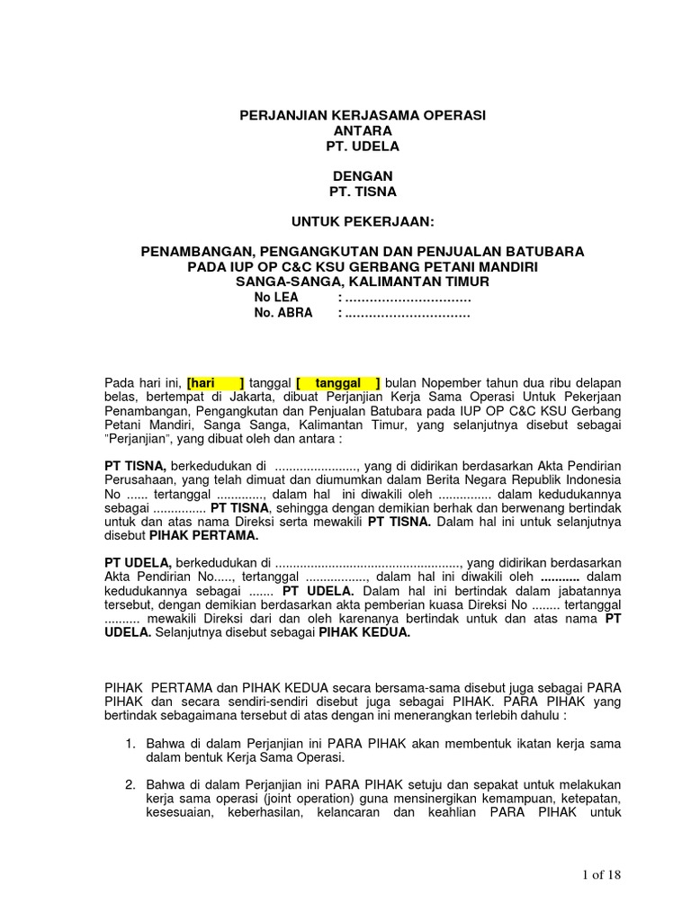 Draft KSO UDELA - TISNA | PDF | Bisnis | Teknologi & Rekayasa