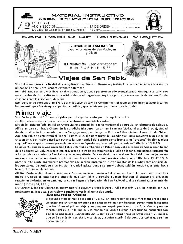 Sesion LOS VIAJES DE PABLO (4º Grado) | PDF | Bernabé | Pablo el apóstol