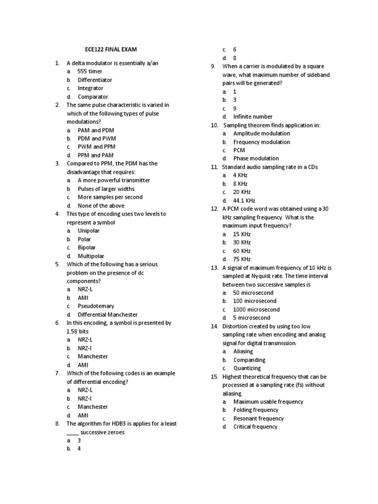 Ece122 Final Exam | PDF | Sampling (Signal Processing) | Modulation