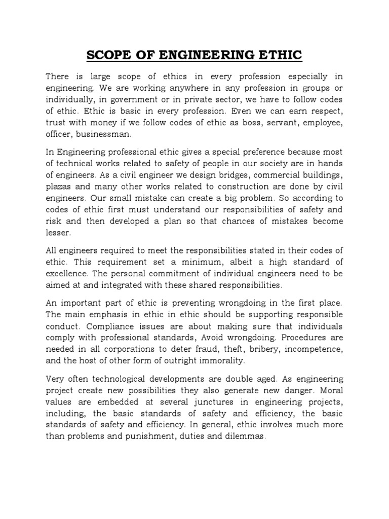 Scope of Engineering Ethic | PDF | Profession | Engineering