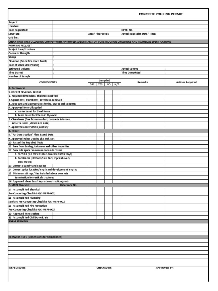 Concrete Pouring and Form Closure Request | PDF | Concrete | Building ...