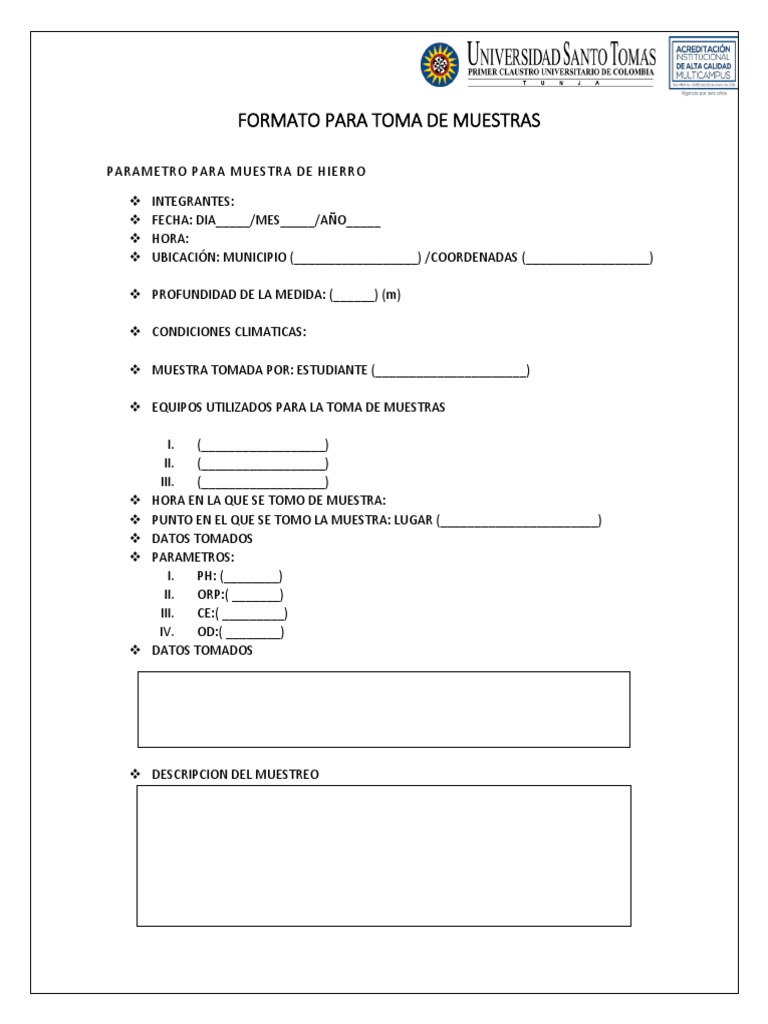 Formato de Toma de Muestras de Laboratorio | PDF