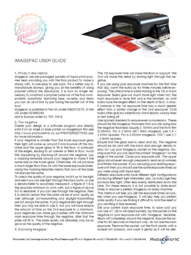 Imagepac Sachet Stamp Guide | PDF | Exposure (Photography) | Water