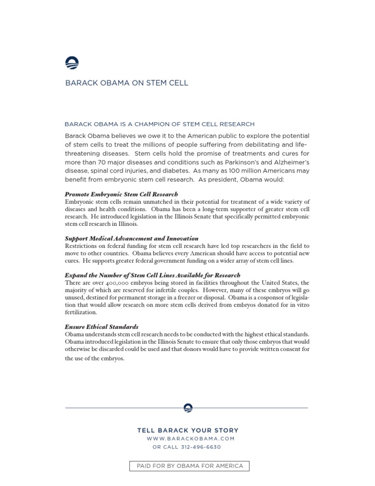 Barack Obama On Stem Cells | PDF
