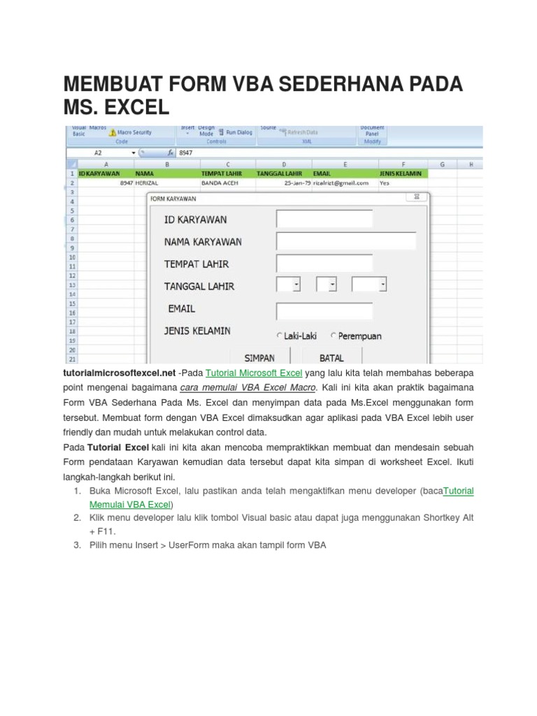 Membuat Form Vba Sederhana Pada Ms | PDF