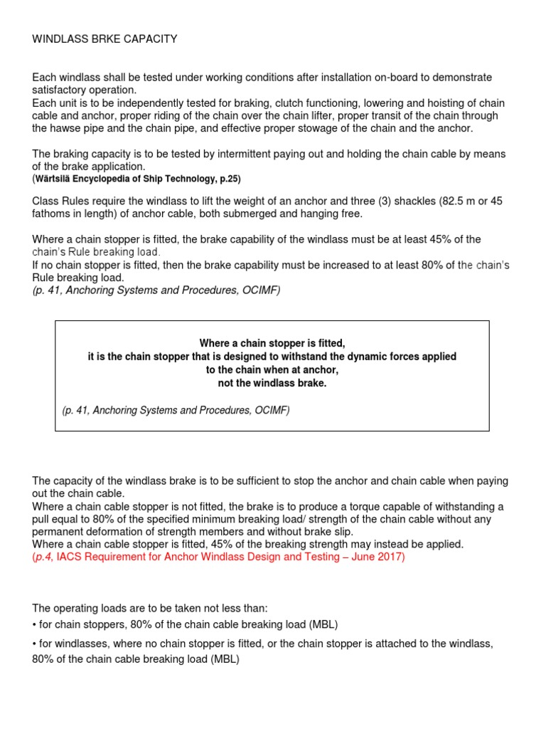 Windlass Brake Capacity | PDF