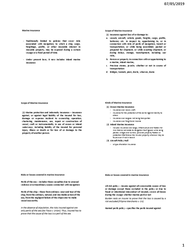 Marine Insurance Notes | Download Free PDF | Insurance | Insurance Policy