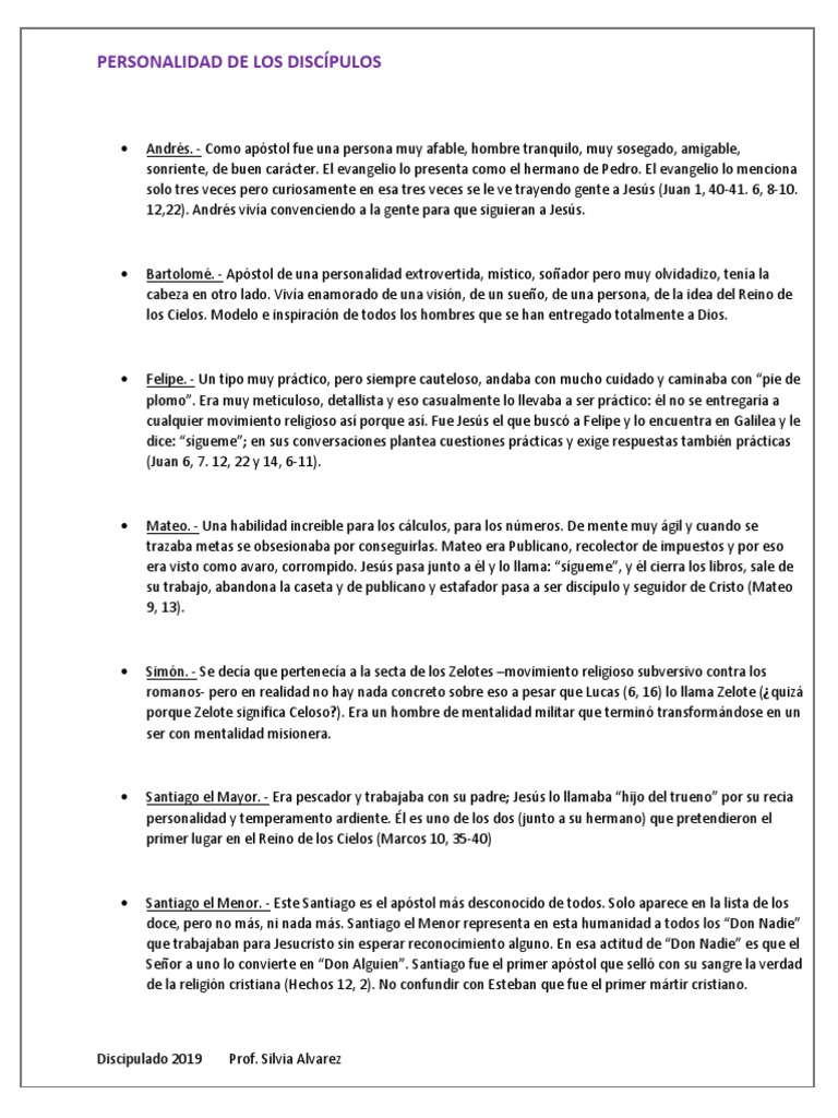 Personalidad de Los 12 Discípulos | PDF | Jesús | Judas Iscariote