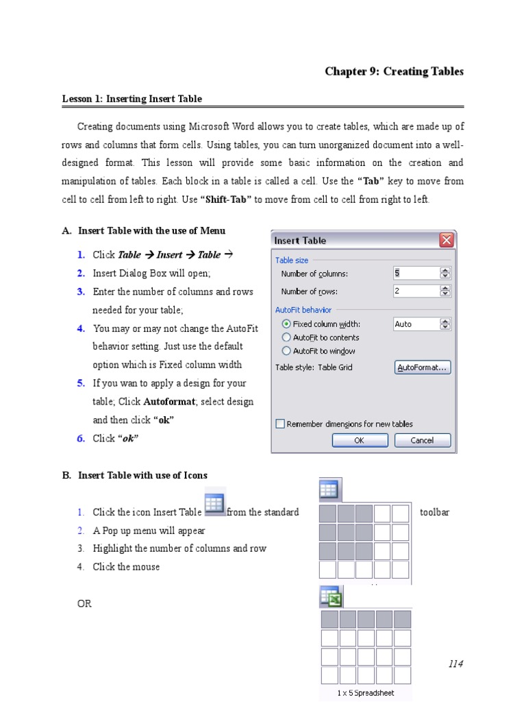 Lesson 1: Inserting Insert Table: Chapter 9: Creating Tables | PDF | Point And Click | Cursor ...