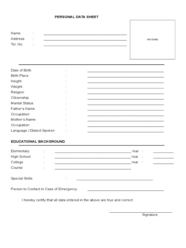 Bio Data Sheet 1 | PDF