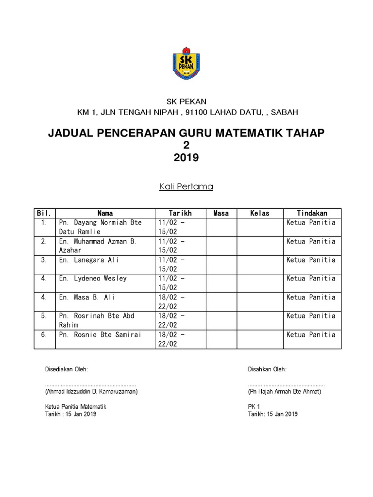 Jadual Pencerapan 2019 | PDF