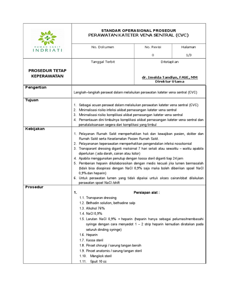 Spo Perawatan Catheter Vena Central (CVC) | PDF
