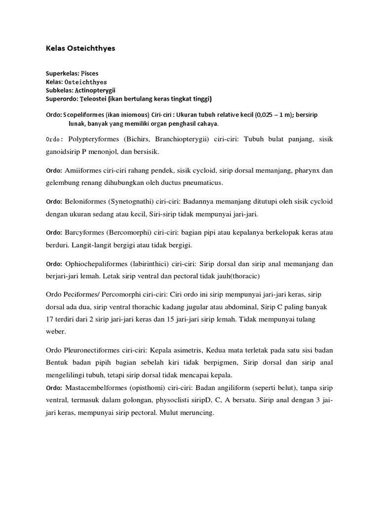 Klasifikasi Ordo Ikan Osteichthyes | PDF
