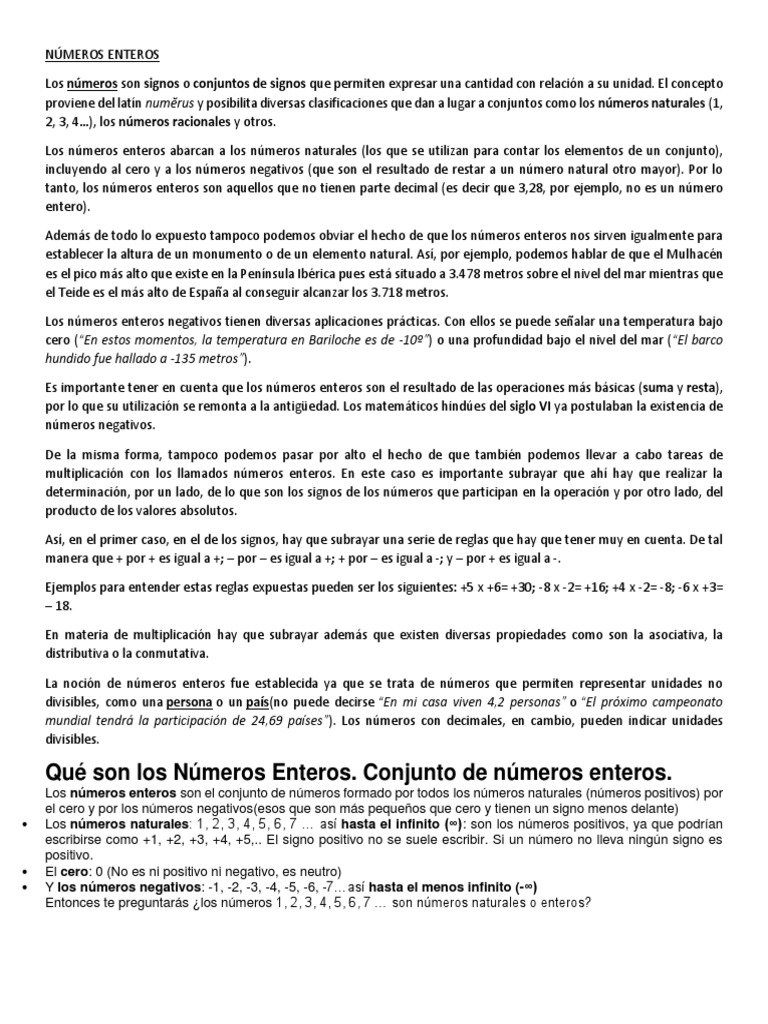 Números Enteros | PDF | Entero | Número natural