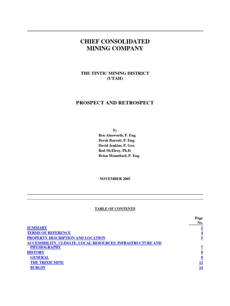 Chief Prospect and Retrospect The Tintic Mining District | PDF | Mining ...