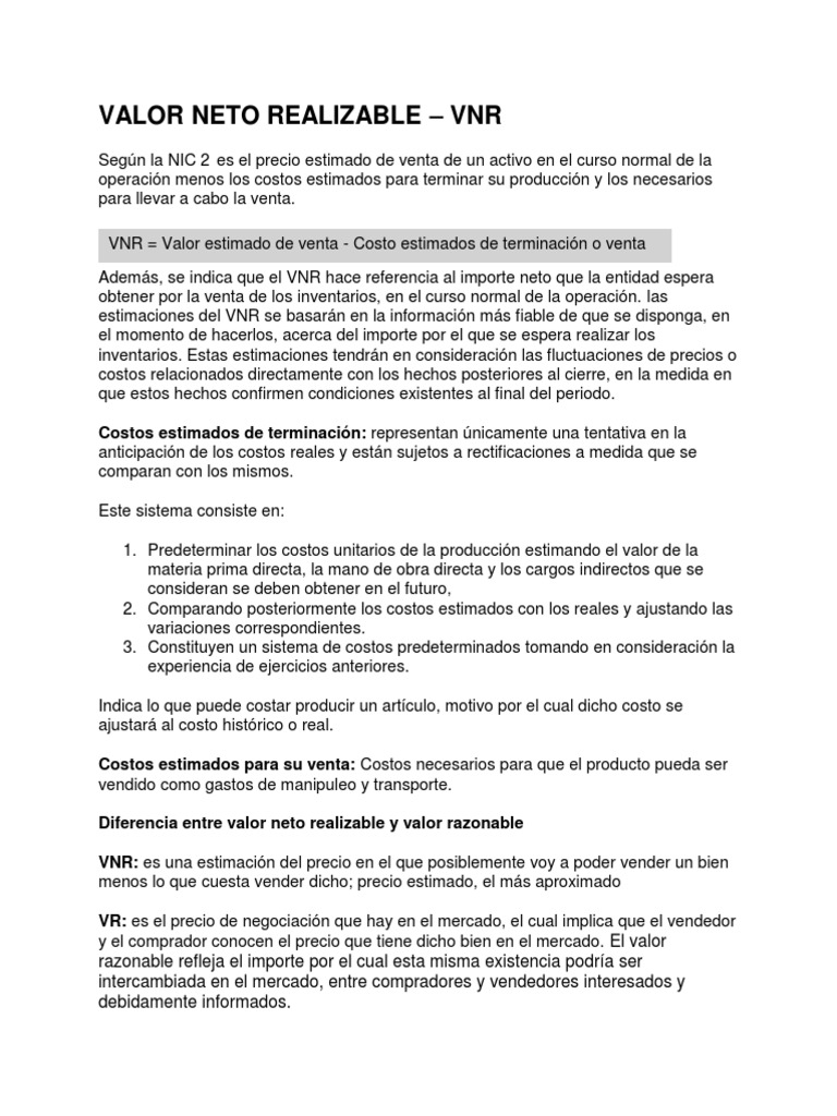 Valor Neto Realizable | Descargar gratis PDF | Precios | Costo
