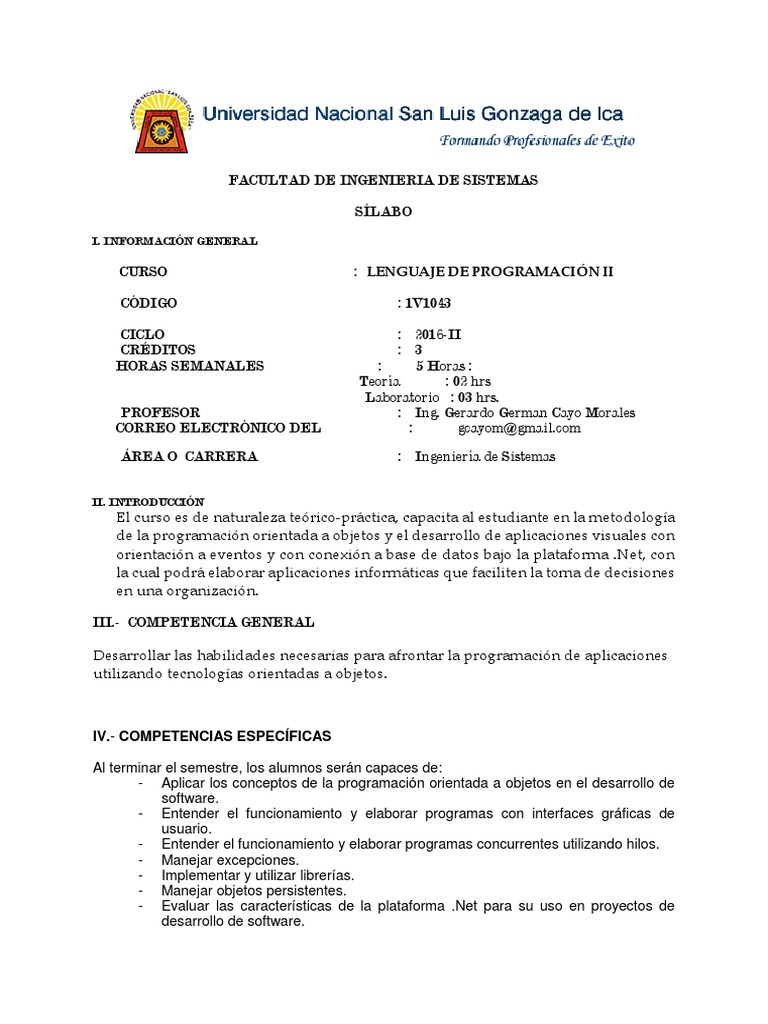 Silabo Lenguaje de Programacion II | PDF | Objeto (informática) | SQL