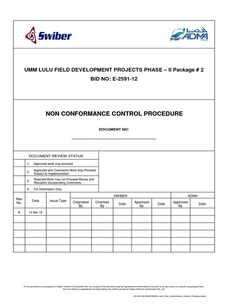 Non Conformance Control Procedure | Download Free PDF | Quality ...