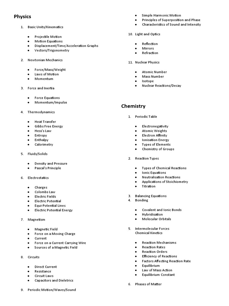 GAMSAT Science Content | PDF | Chemical Reactions | Force
