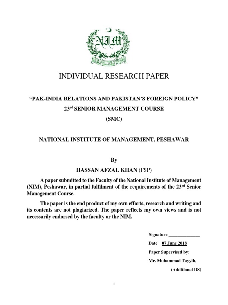 IRP Hassan Afzal Khan (Final Draft) | PDF | Pakistan | India–Pakistan ...