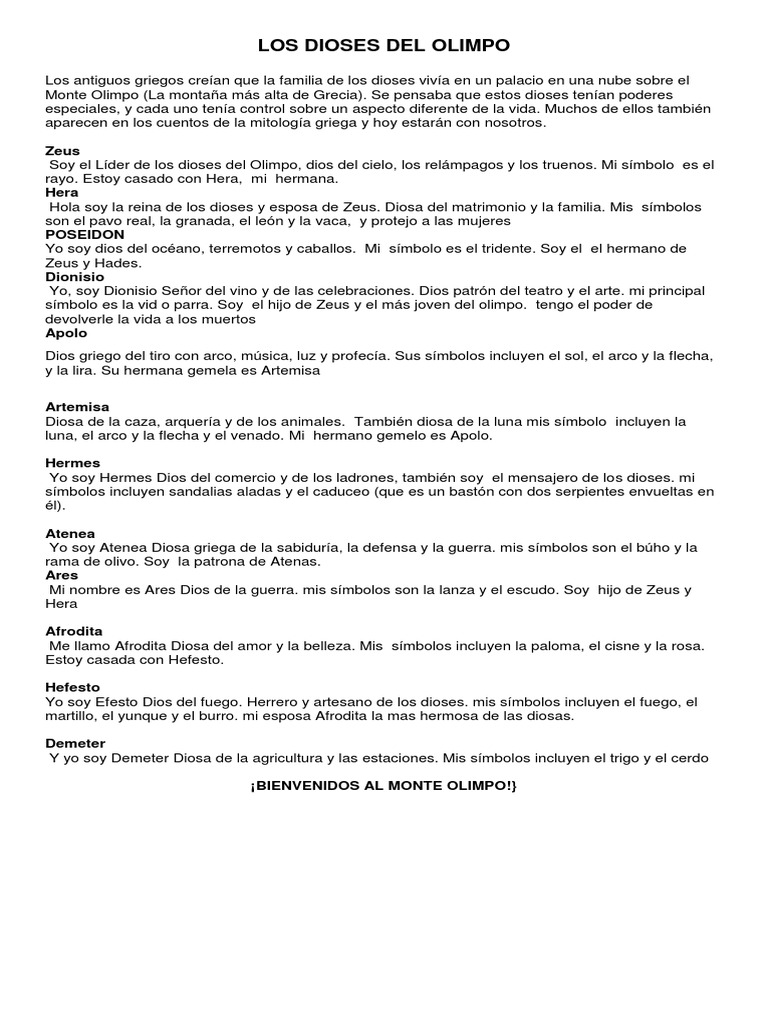 Dioses Del Olimpo Nombres Y Poderes