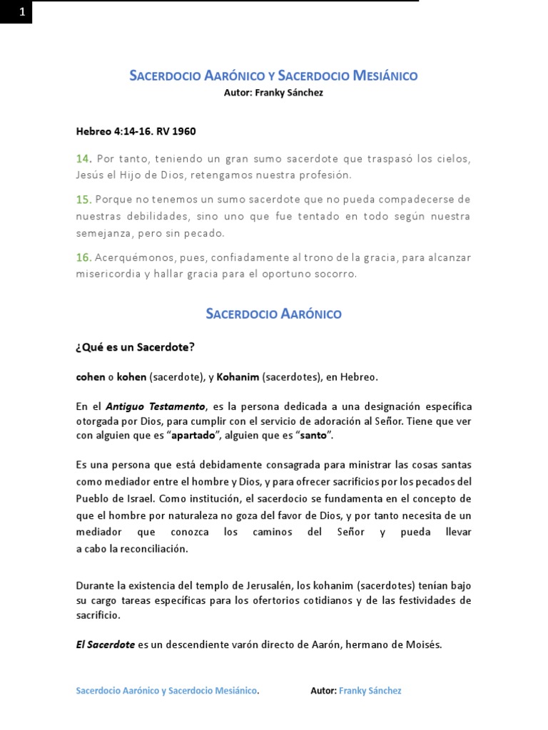 Sacerdocio Aarónico y Sacerdocio Mesiánico by Franky Sánchez | PDF | Sacerdote | Santo de los santos