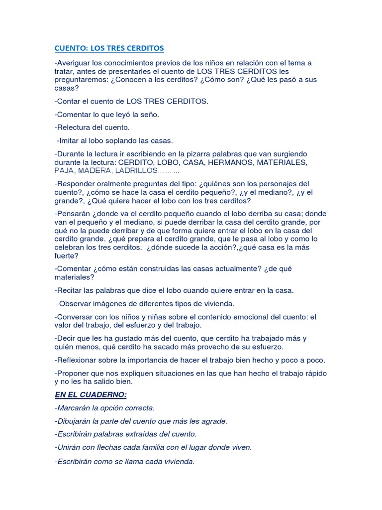 CUENTO Los 3 Cerditos Actividades Carpeta | PDF