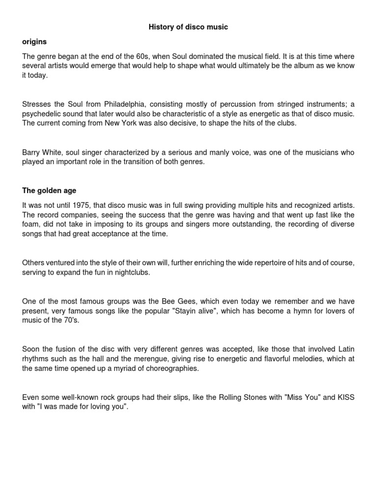 History of Disco Music | PDF | Soul Music | Rock Music