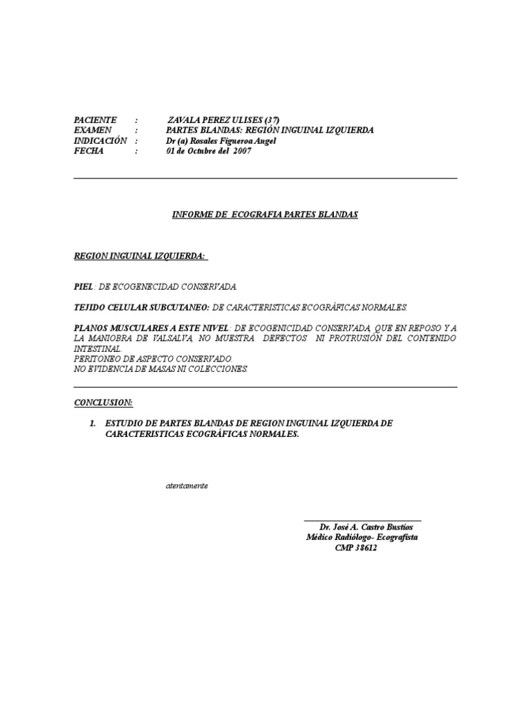 Eco Partes Blandas - Hernia Inguinal Izq - Normal | PDF ...