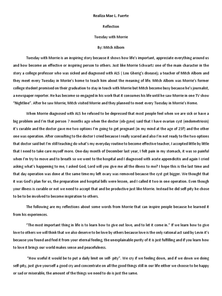 Reflections on "Tuesdays with Morrie" | PDF | Feeling | Love