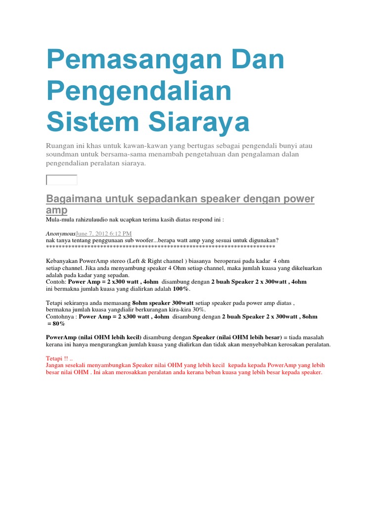 Pemasangan Dan Pengendalian Sistem Siaray1 | PDF | Metode & Bahan Ajar ...