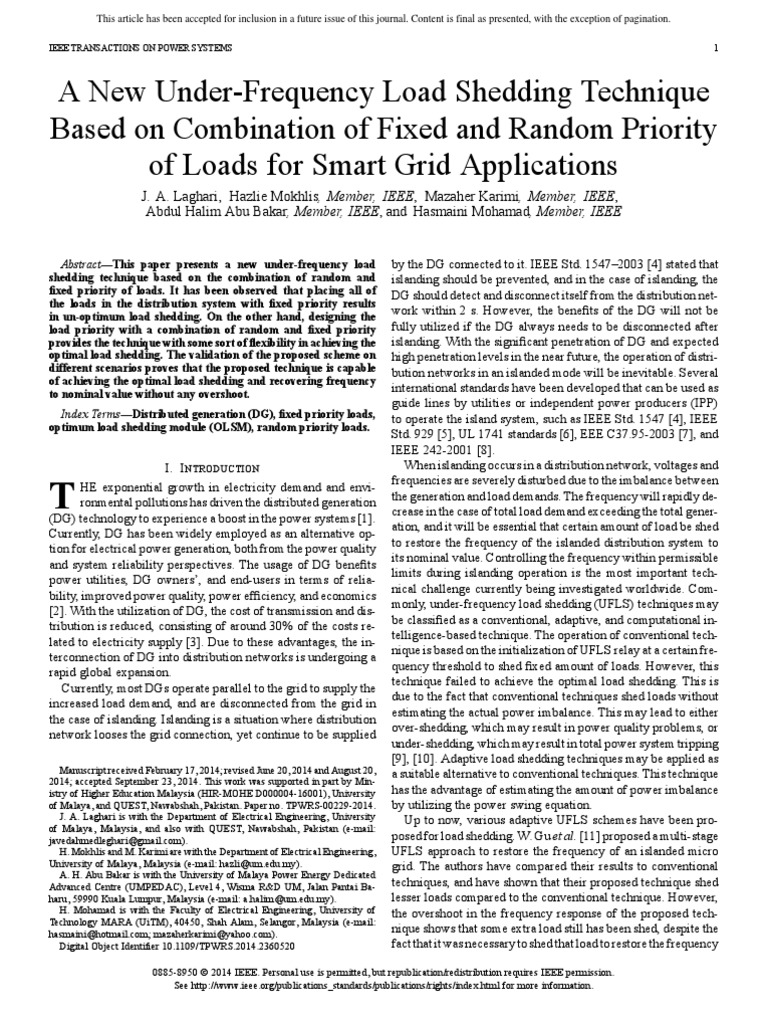 A New Under-Frequency Load Shedding Tech PDF | PDF | Electrical Grid | Distributed Generation