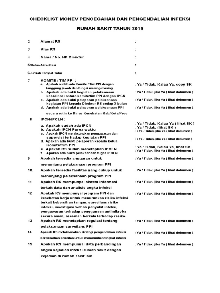 CHECKLIST MONEV PPI RS | PDF