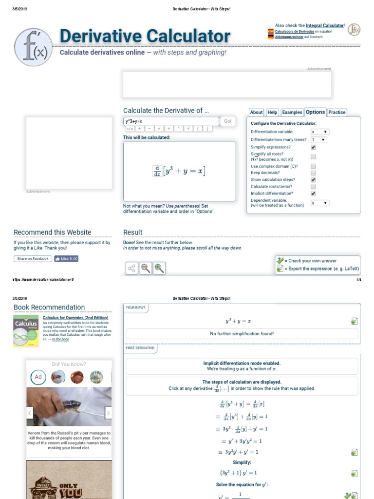 Derivative Calculator - With Steps! | PDF | Derivative | Function ...