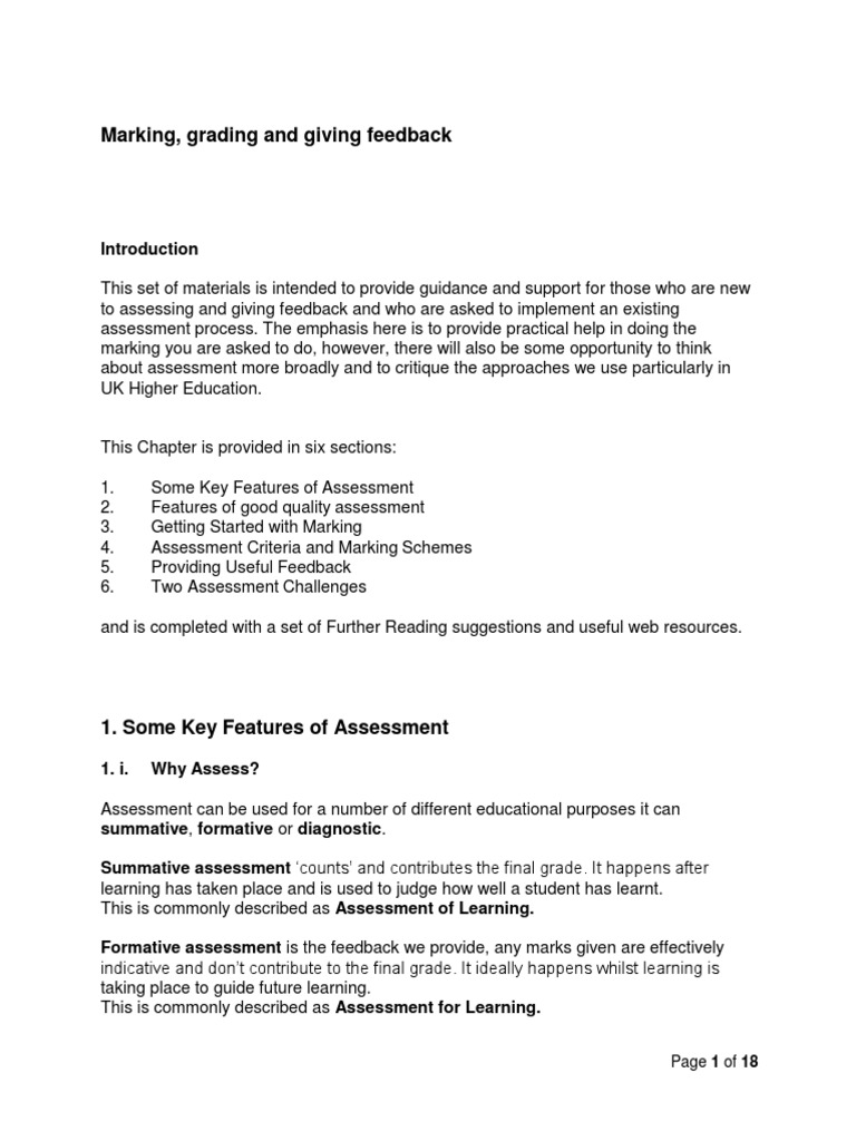 Marking, Grading and Giving Feedback | PDF | Educational Assessment ...
