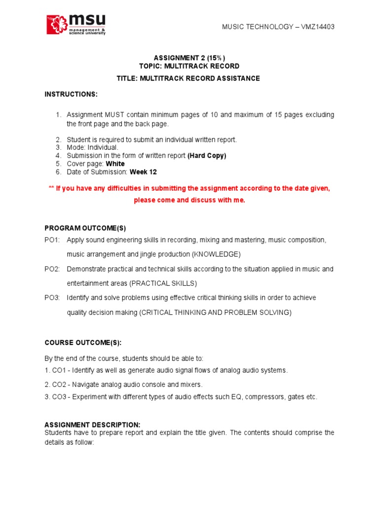 Assignment 2 Brief (Music Technology) | Download Free PDF | Sound ...
