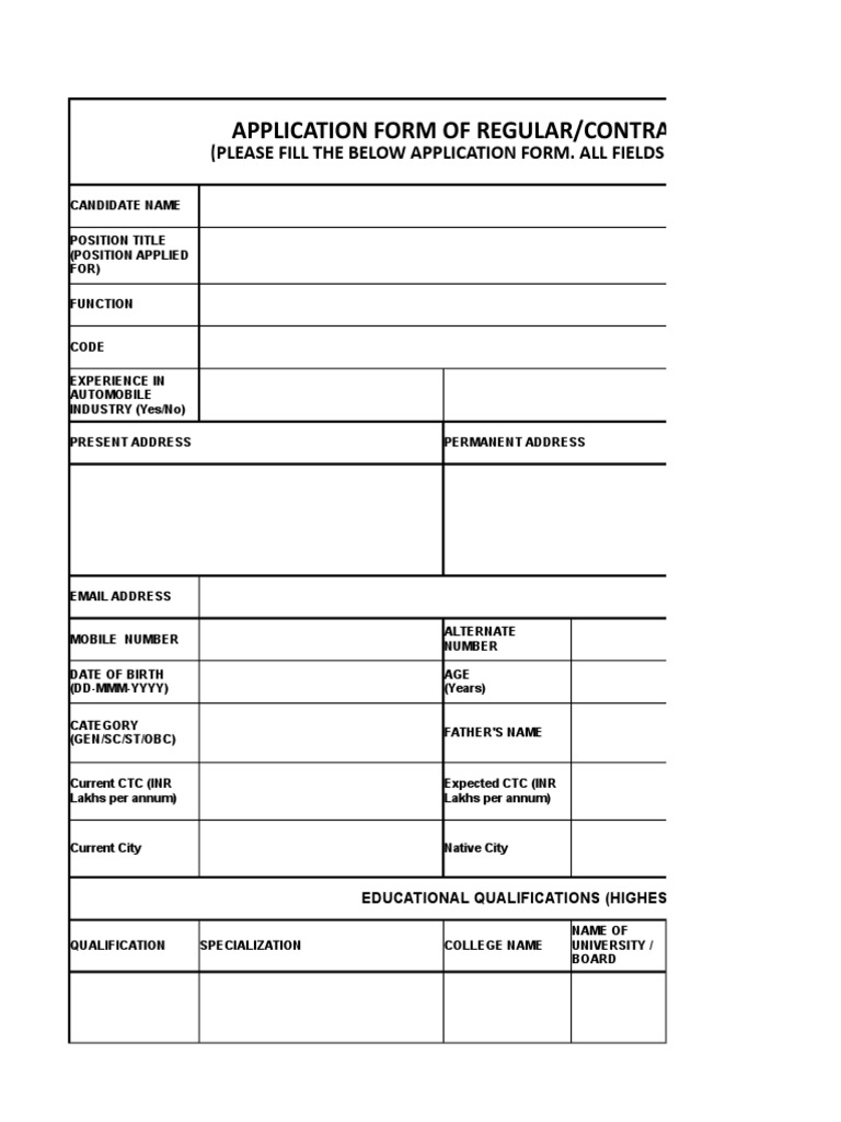 Application Form of Regular/Contractual Post - Icat | PDF | Government ...