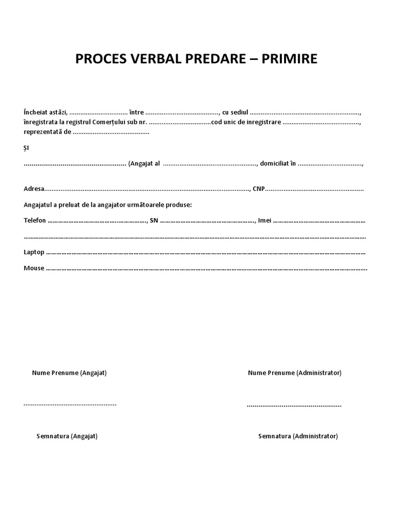 Proces Verbal Predare (Simplu) | PDF