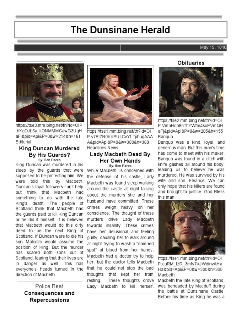 Macbeth Newspaper Project | Macbeth | Shakespearean Tragedies