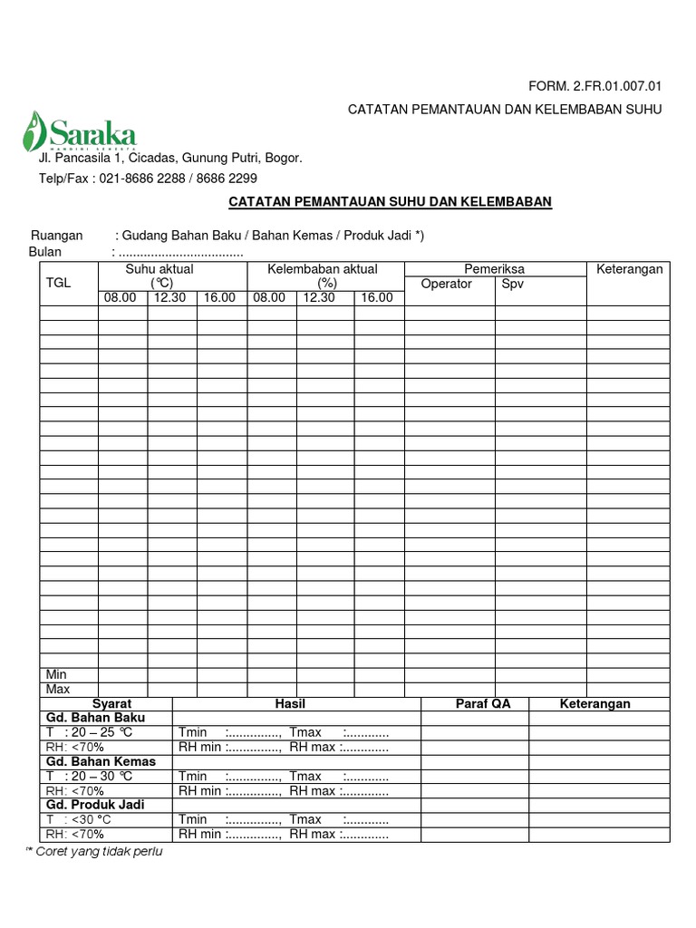 Form Pemantauan Suhu Lab | PDF