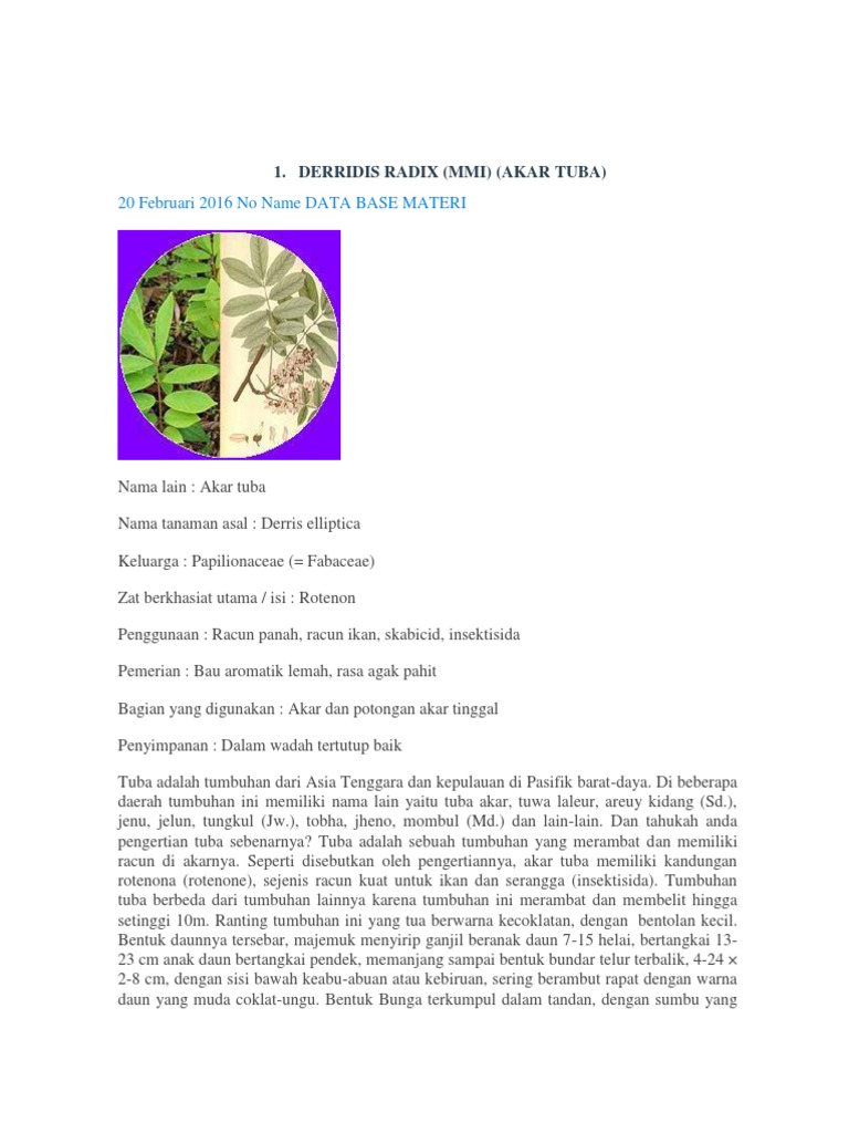 20 Februari 2016 No Name Data Base Materi: 1. Derridis Radix (Mmi ...