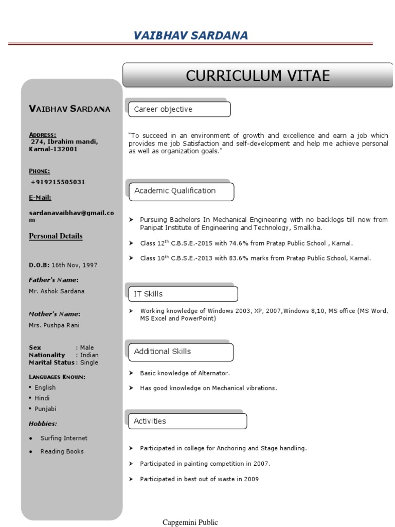 Curriculum Vitae: Vaibhav Sardana | PDF | Behavior Modification | Learning