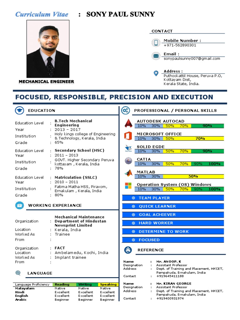 Sony Paul - CV Format | PDF | Learning | Further Education
