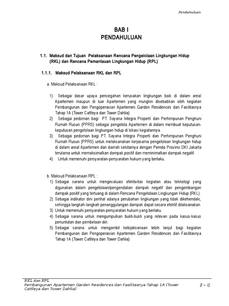 BAB I RKL RPL Apartemen Garden Residences Hard Cover | PDF