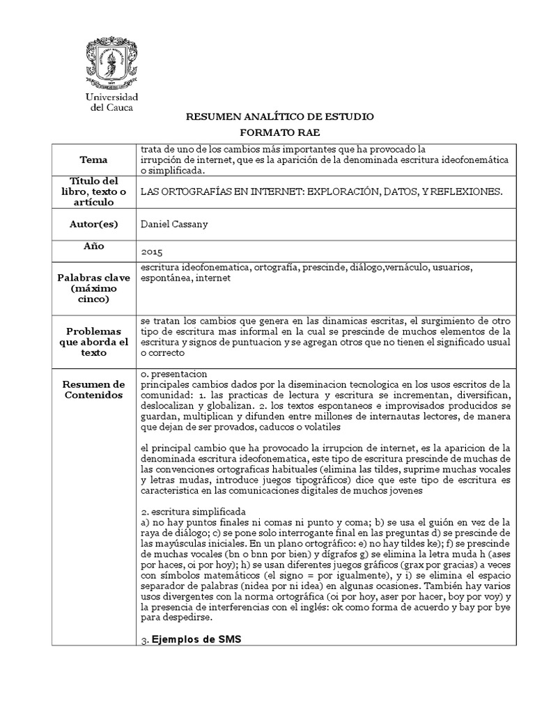 Formato RAE Lectoescritura | PDF | Escritura | Soporte