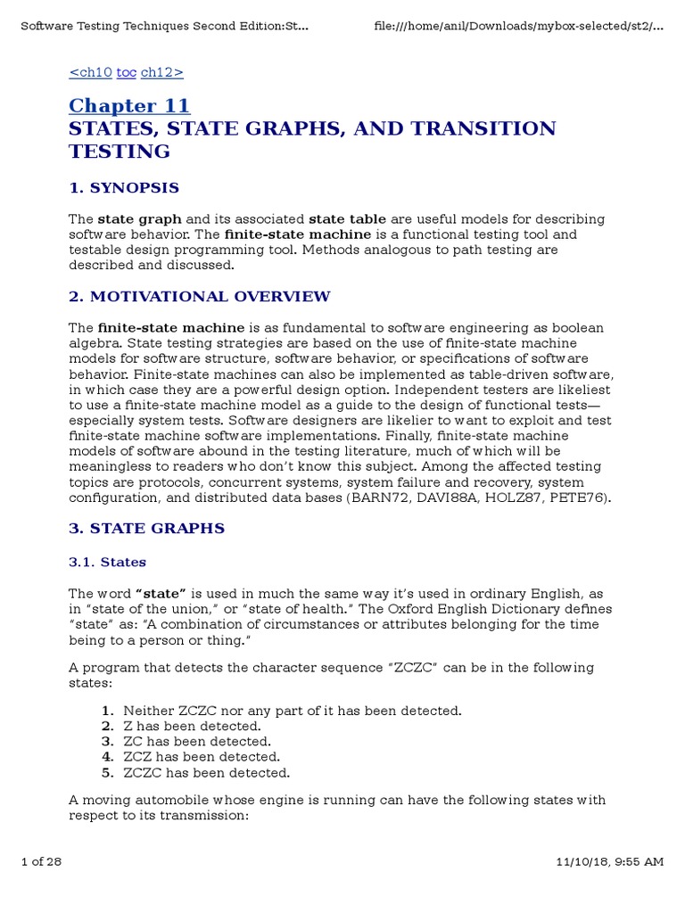 States, State Graphs, and Transition Testing: 1. Synopsis | PDF ...