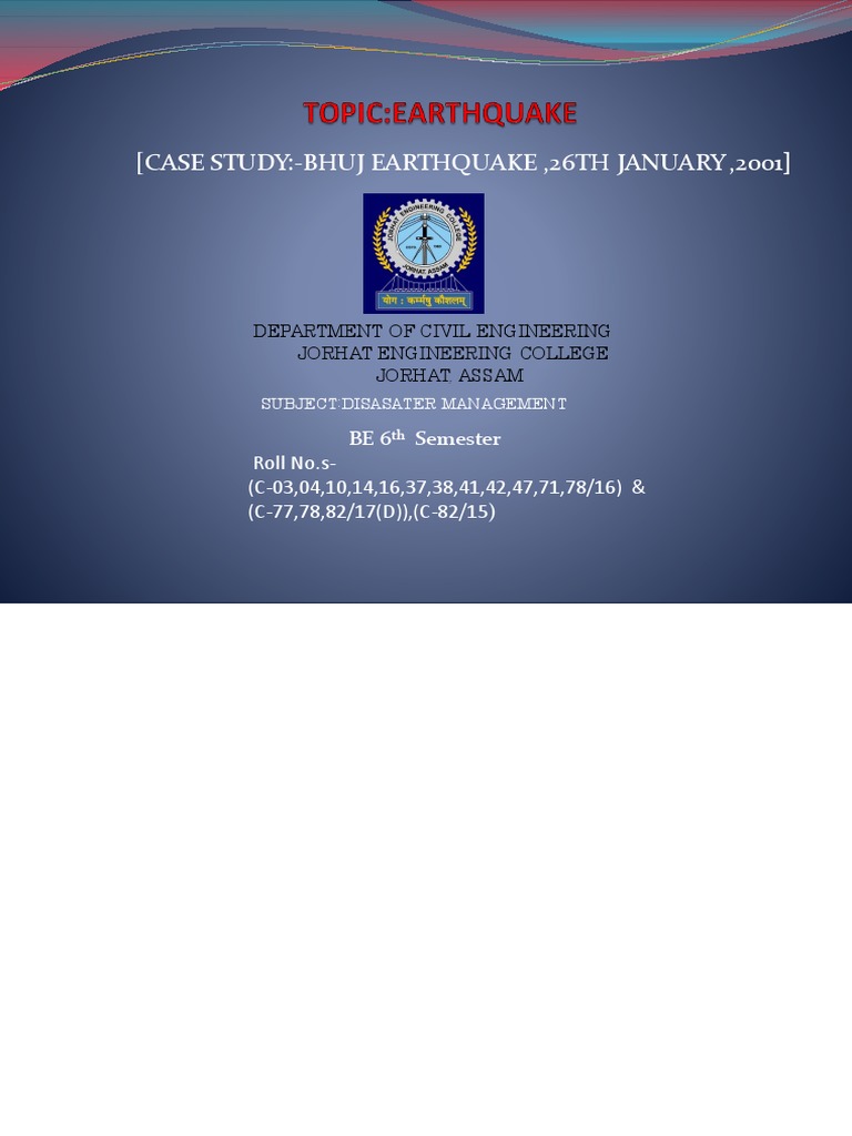 Case Study:-Bhuj Earthquake, 26Th January, 2001 | PDF | Earthquakes ...